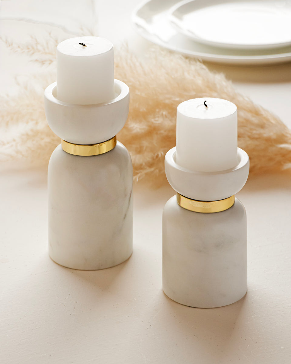 Marble Pillar Candle Holder – Set of 2