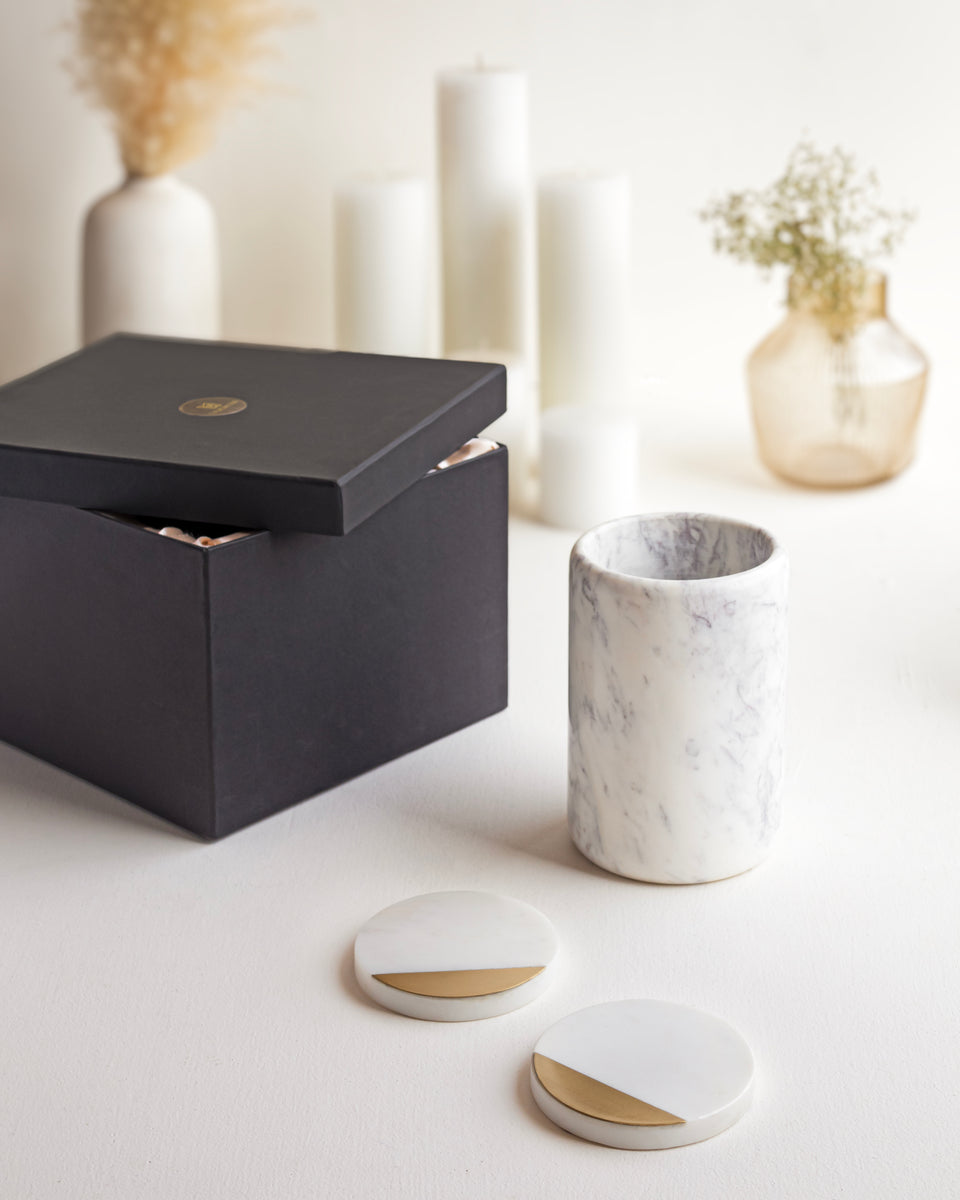 Marble Wine Chiller & Coasters Set – White